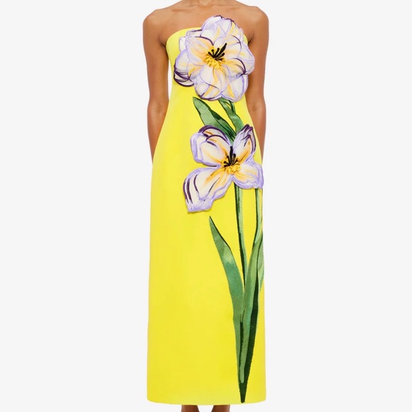 Leo Lin | Dresses | Leo Lin Yellow Floral Strapless Dress | Poshmark